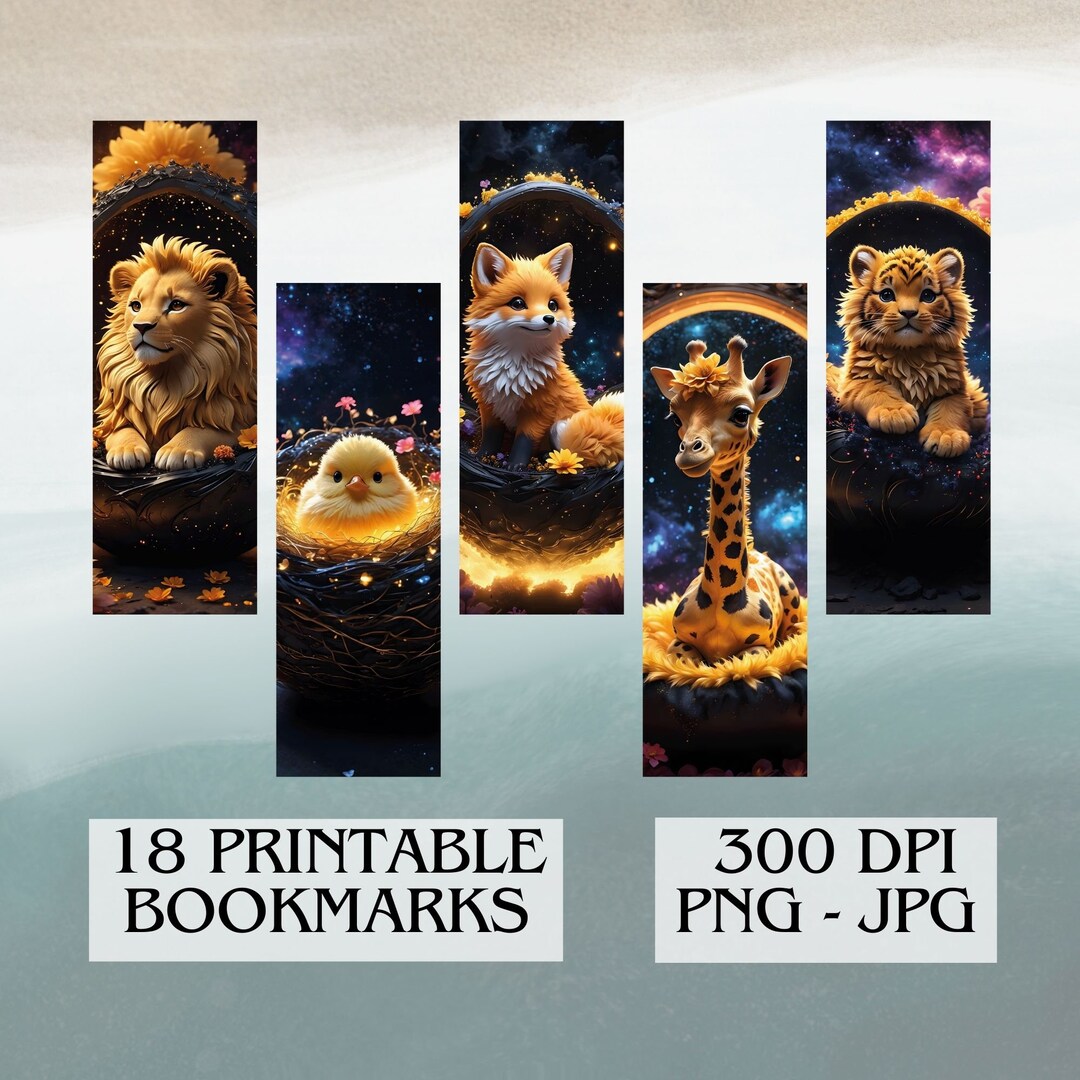 Digital Printable Bookmarks Set With Cosmic Nests Whimsical Animal ...