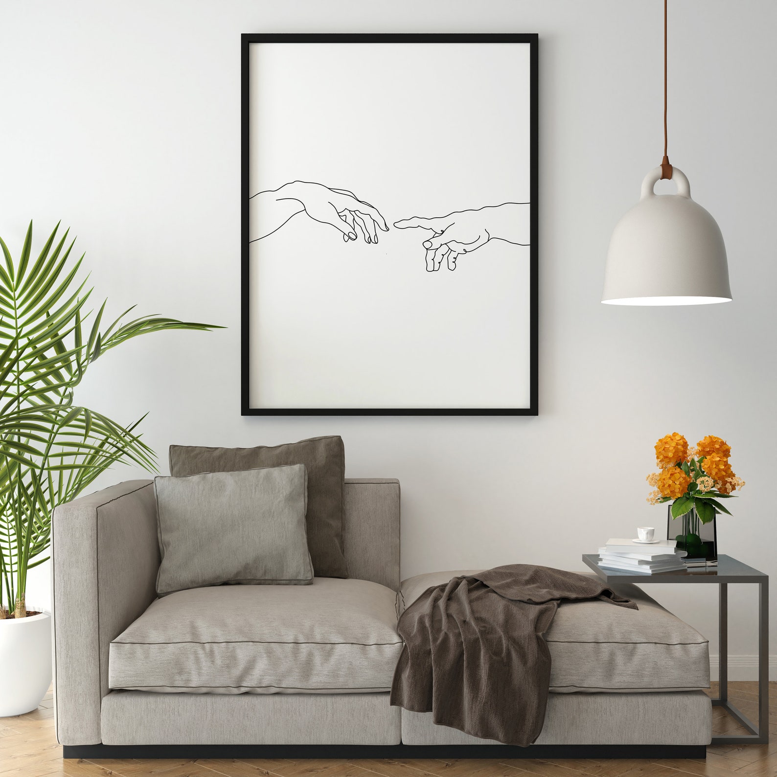 Line Art Hands the Creation of Adam Line Art Minimalist Artwork One ...