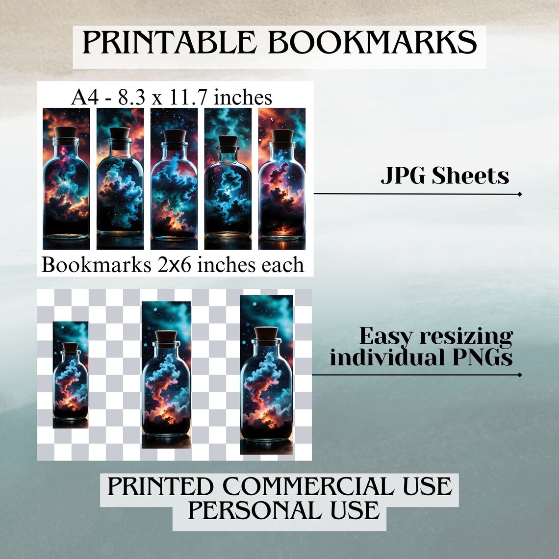 Nebula Clouds Printable Bookmark Set Digital Bookmark Bundle PNG ...