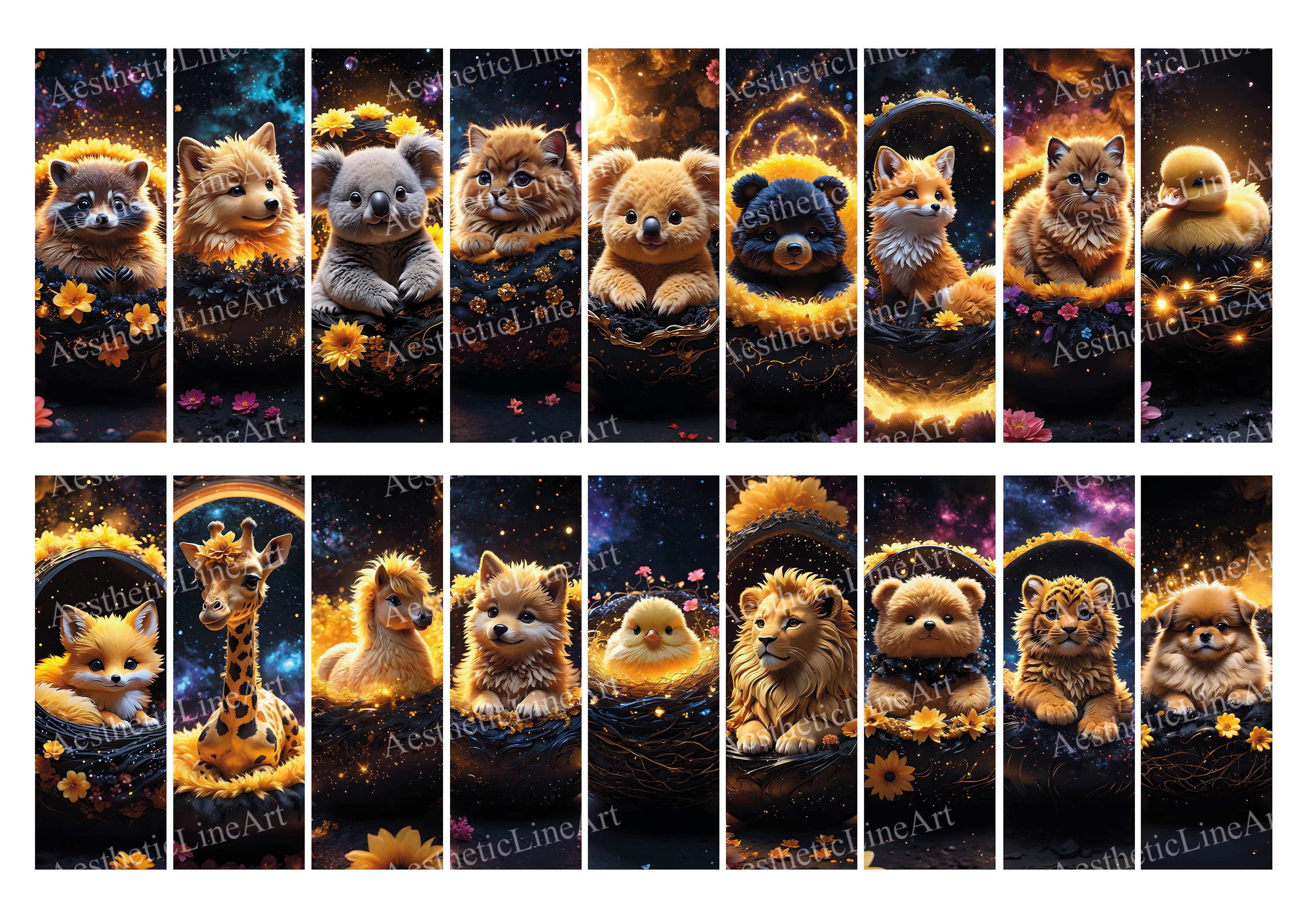 Digital Printable Bookmarks Set With Cosmic Nests Whimsical Animal ...