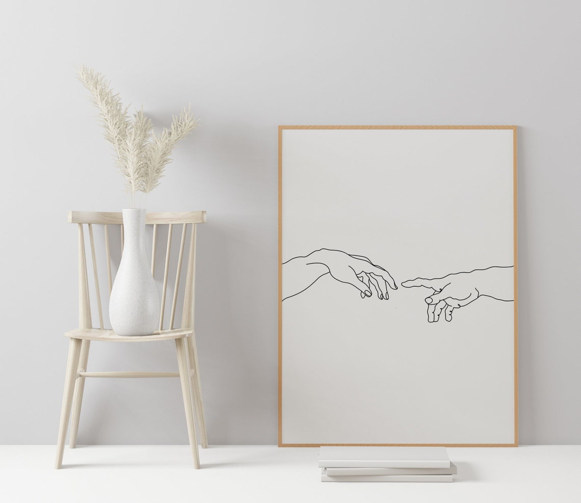 Line Art Hands the Creation of Adam Line Art Minimalist Artwork One ...