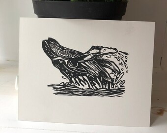Linocut Print Minimal Whale Black Linoleum Block Print - Etsy