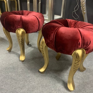 Handmade Velvet Ottoman Pouf: Round Accent Chair With Gilded Legs - Etsy