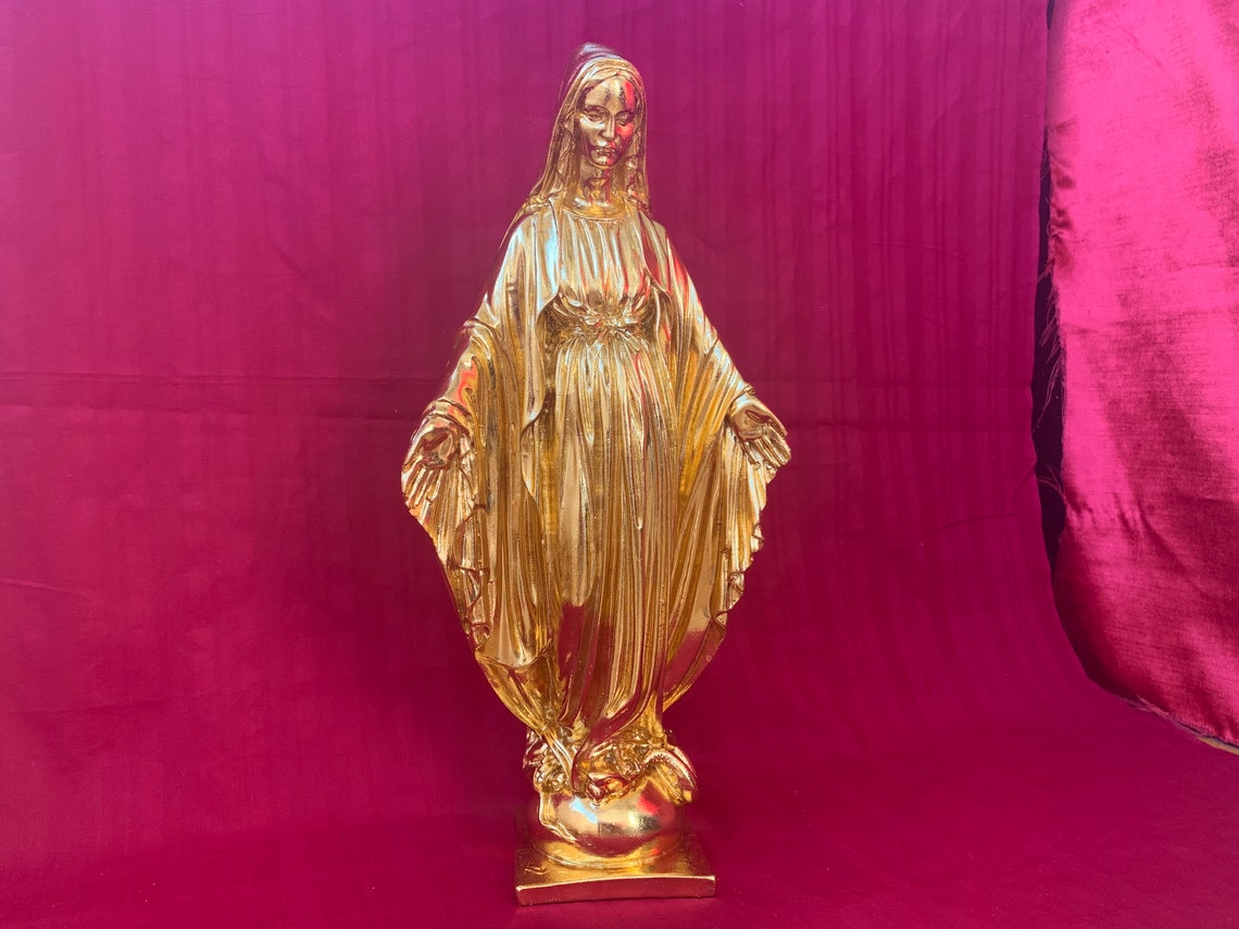 Virgin Mary Statue Statue Of The Virgin Mary Gold Virgin Etsy