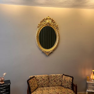 Gilded Gold Oval Mirror: Handcarved Beechwood Frame, Farmhouse Vanity ...