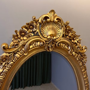 Gilded Gold Oval Mirror: Handcarved Beechwood Frame, Farmhouse Vanity ...