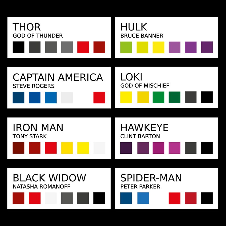 Marvel Characters Colour Palette Sticker Pack / Avengers | Etsy UK