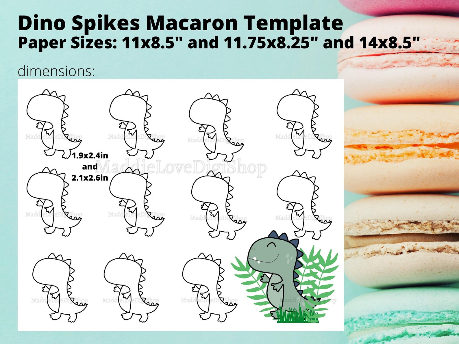 Cute Dinosaur Spikes 01 Macaron Template - Etsy