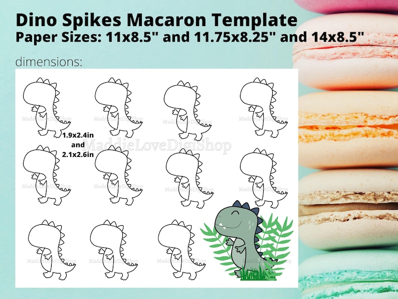 Cute Dinosaur Spikes 01 Macaron Template - Etsy UK