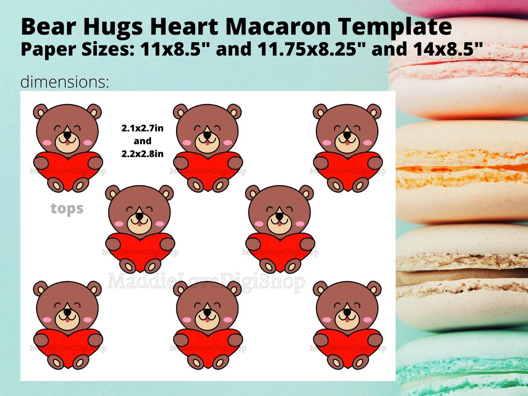 Bear Hugs Heart Macaron Template | Valentine's Day - Etsy