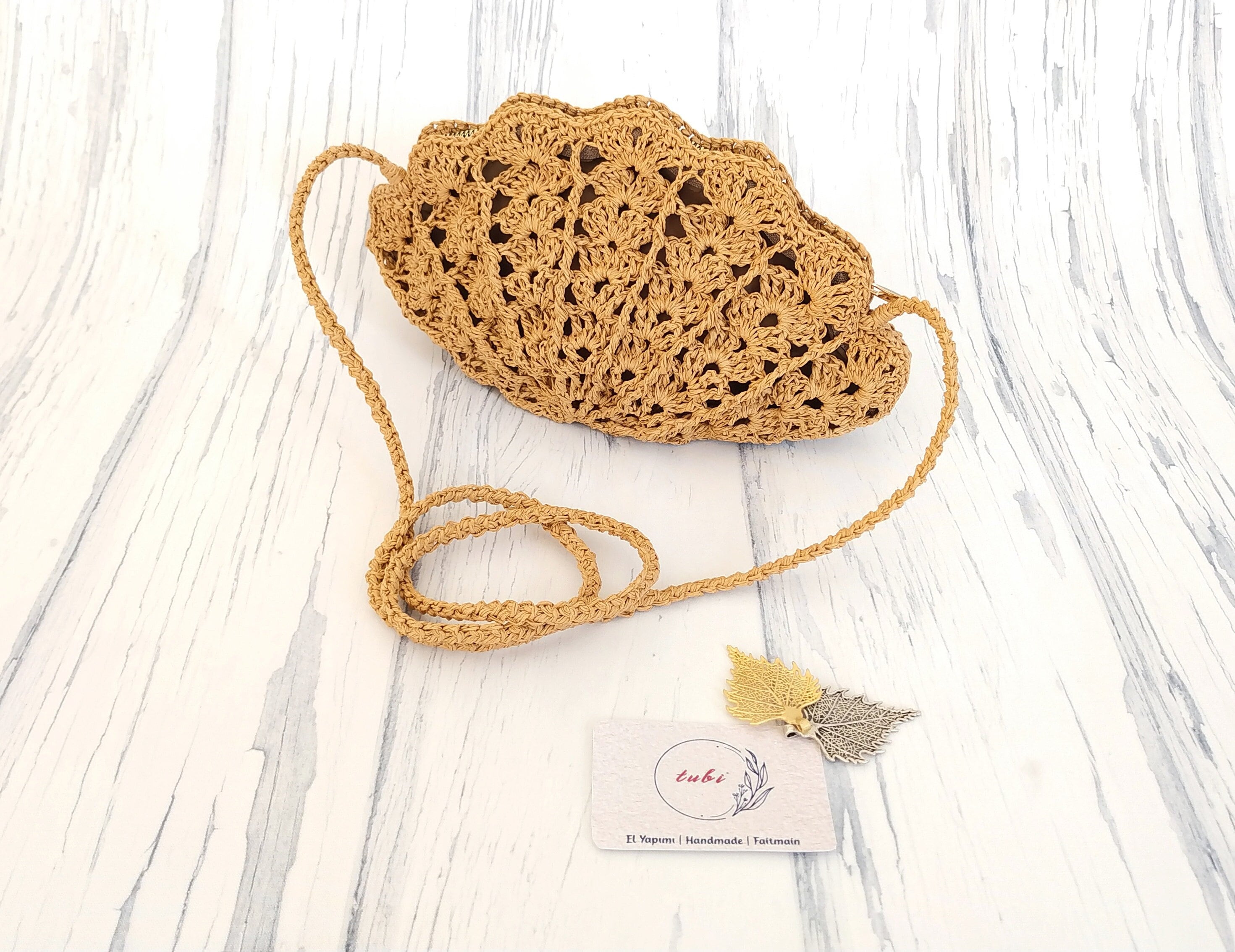 Raffia Rope Shoulder Strap Mustard Color Chic Oyster Bag, Lined Zipper ...