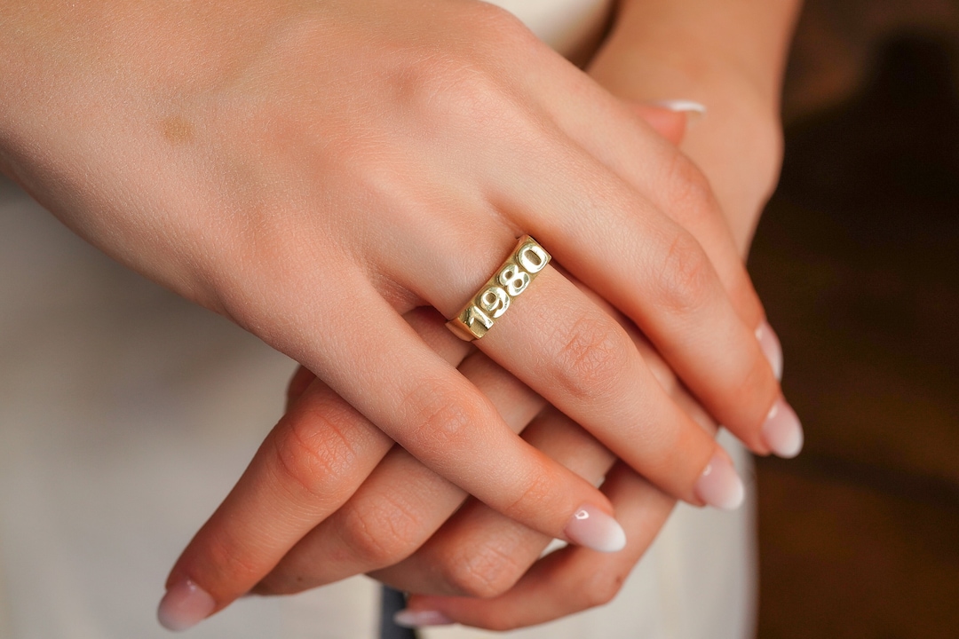 Gold Stackable Year Ring * Personalized Date Ring * Custom Date Ring ...