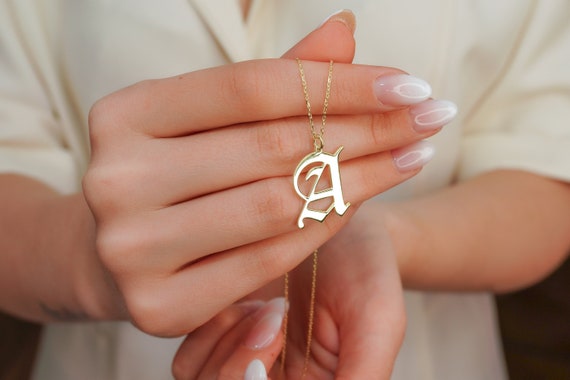 Old English Big Initial Necklace Personalized Old English | Etsy