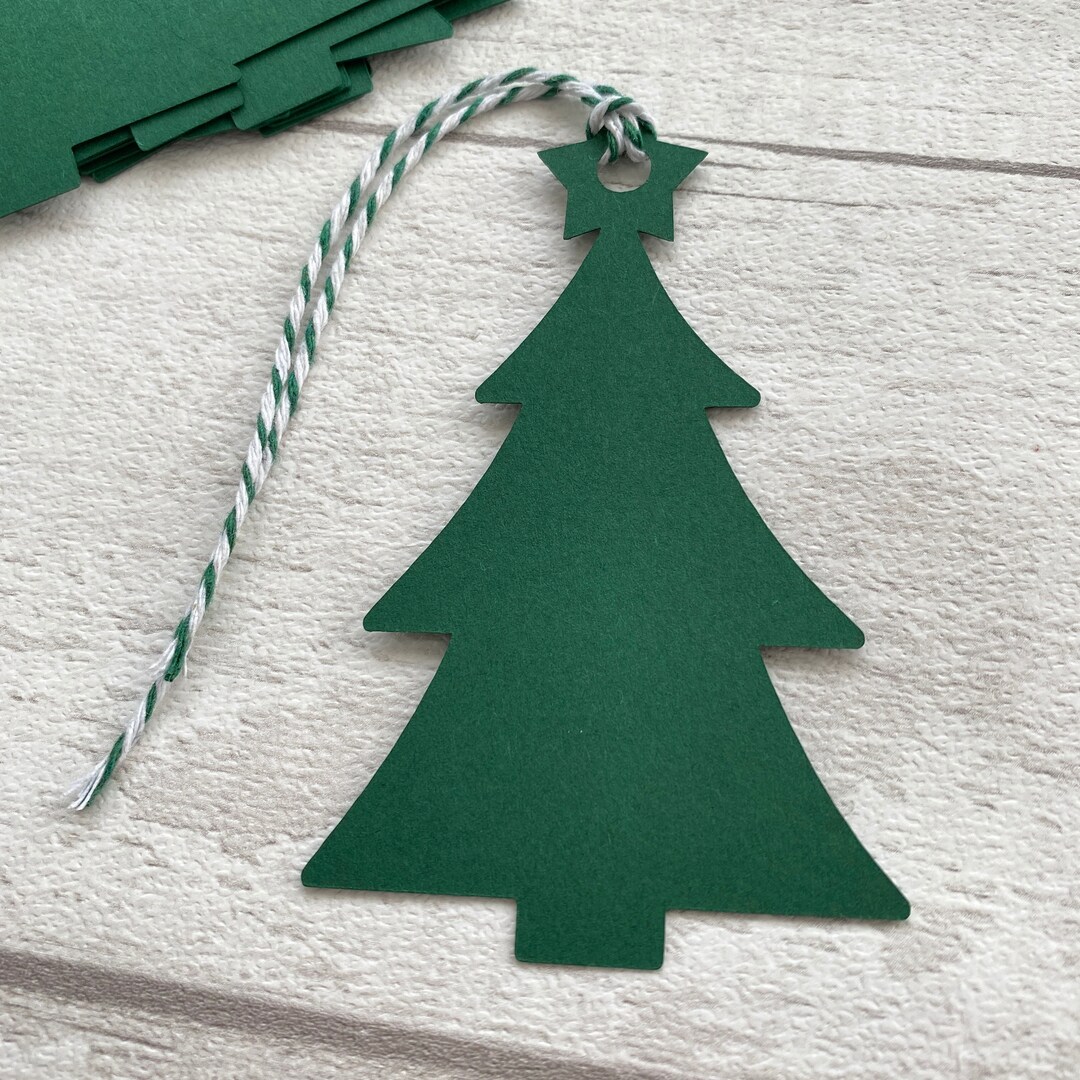 Set of 12 Green Christmas Tree Shape Gift Tags | Twine | Present Tag ...