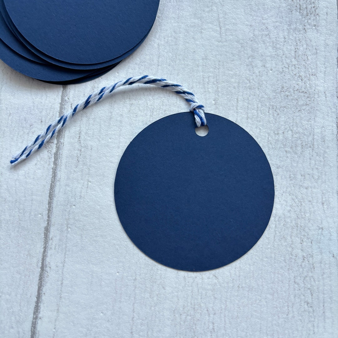 Set of 12 Circle Cut Out Navy Blue Gift Tags, Twine, Present Tag ...
