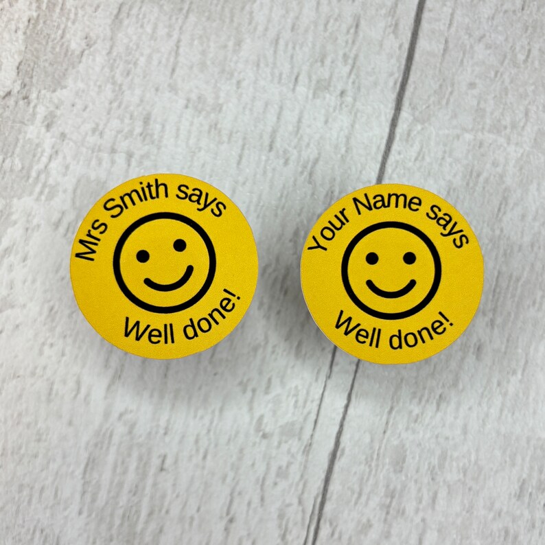 Personalised Teacher Sticker Yellow Well Done Sticker 33mm Sticker 35 ...