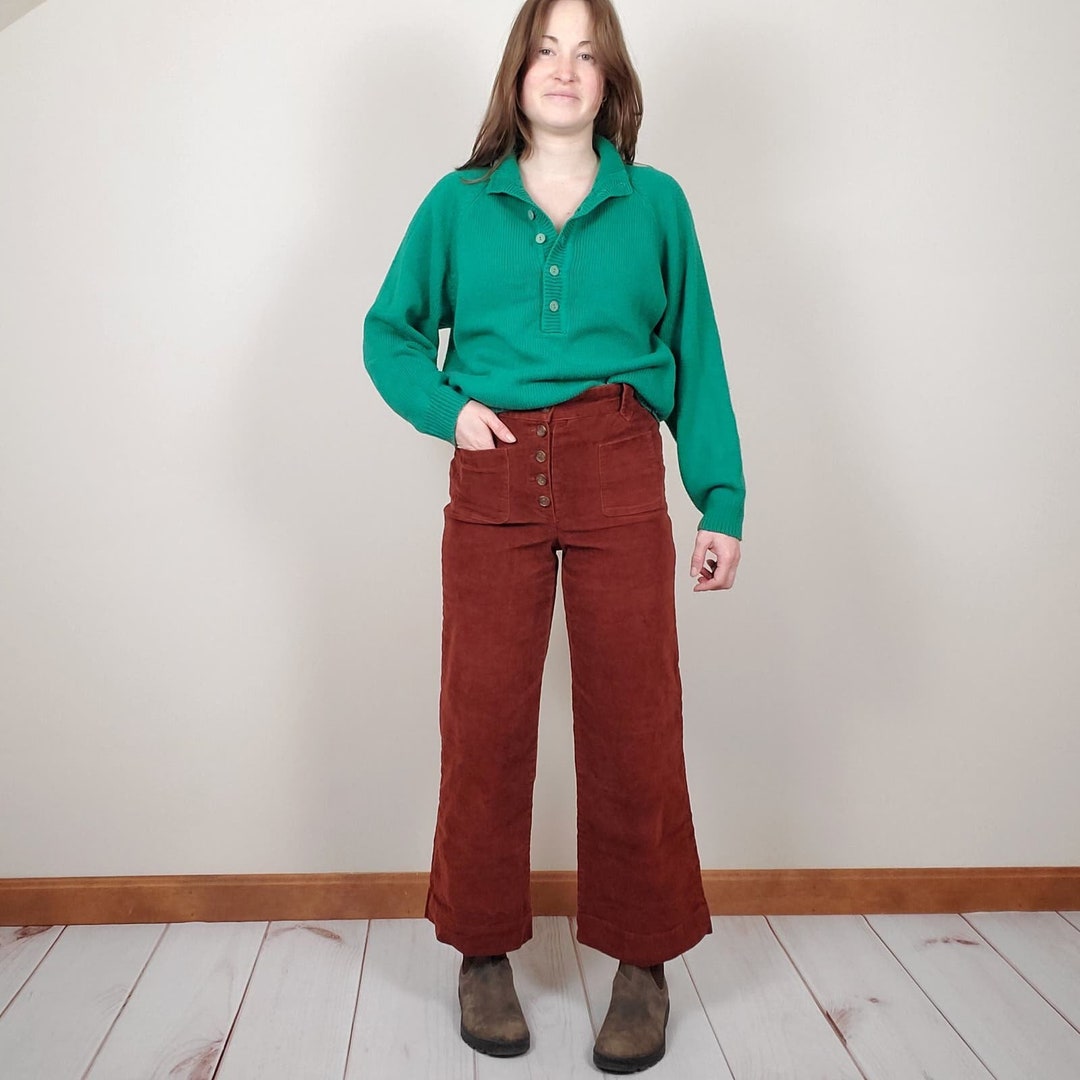 Vintage 70s 80s Emerald Green Buttondown Henley Collared Sweater Womens ...