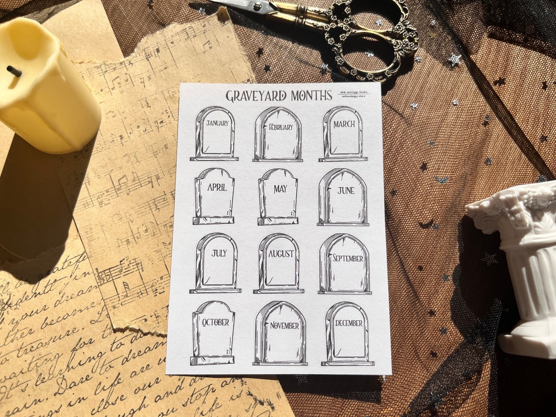 Graveyard Months Sheet, Witchcraft Calendar Planning Stickers, Mystic ...