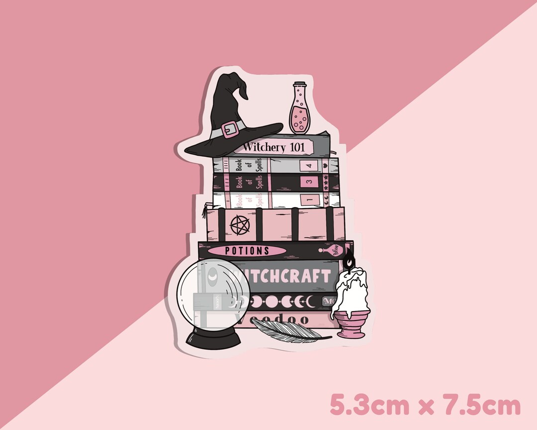 Spooky Book Stack Matte Vinyl Sticker, Witchy Bookish Bottle Decal ...