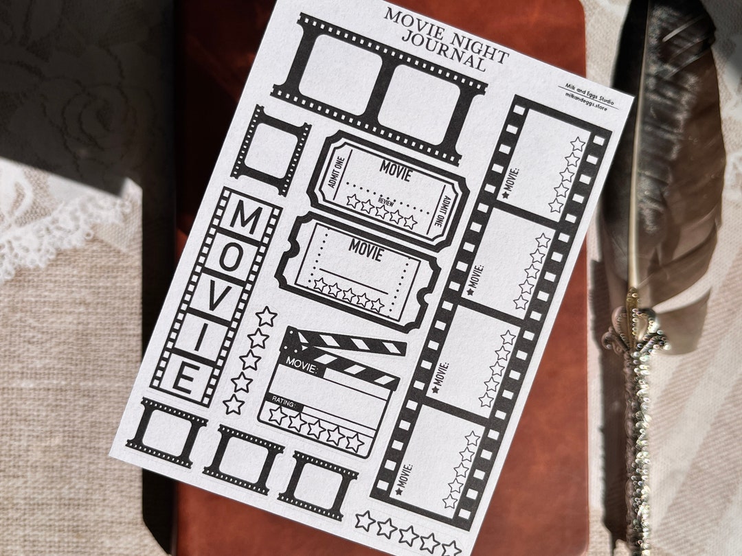 Movie Night Journal Sticker Sheet, Film Planning Stickers, Bullet ...