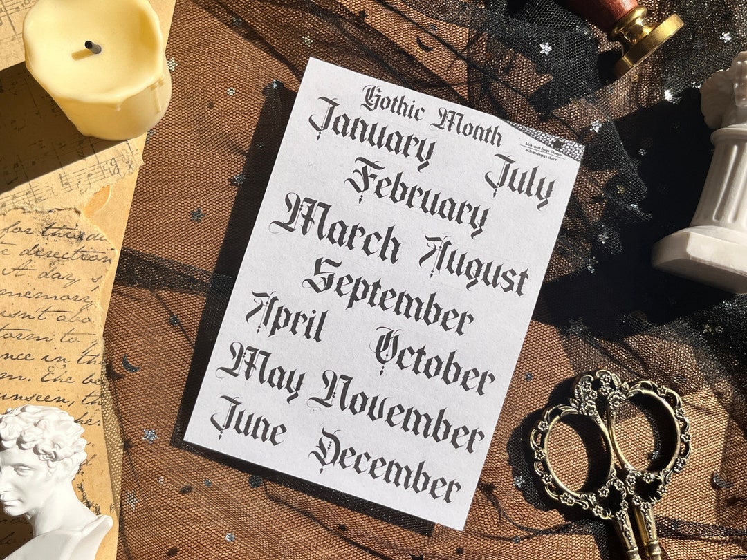 Gothic Month Sticker Sheet, Dark Academia Day Stickers, Witch Bullet ...