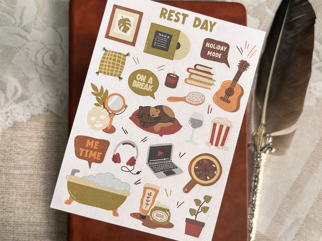 Rest Day Sticker Sheet, Holiday Aesthetic Stickers, Lazy Night Bullet ...