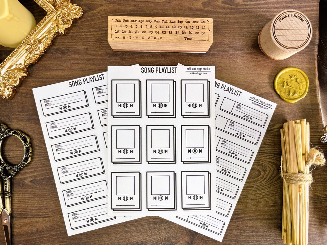 Music Playlist Sticker Sheet, Musical Planning Stickers, Vintage Bullet ...