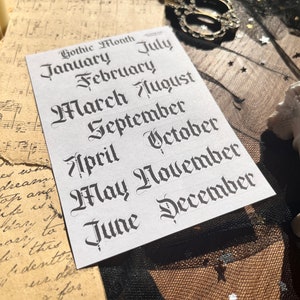 Gothic Month Sticker Sheet, Dark Academia Day Stickers, Witch Bullet ...