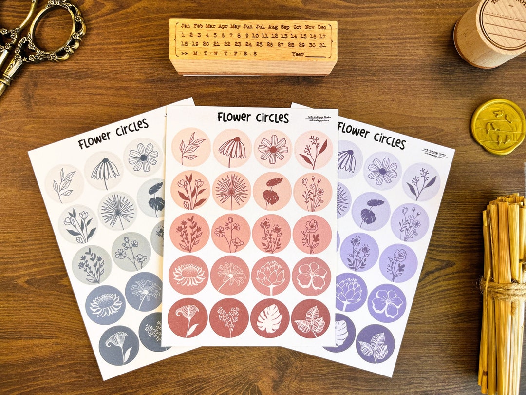 Flower Circles Sticker Sheet, Floral Round Stickers, Esoteric Bullet ...