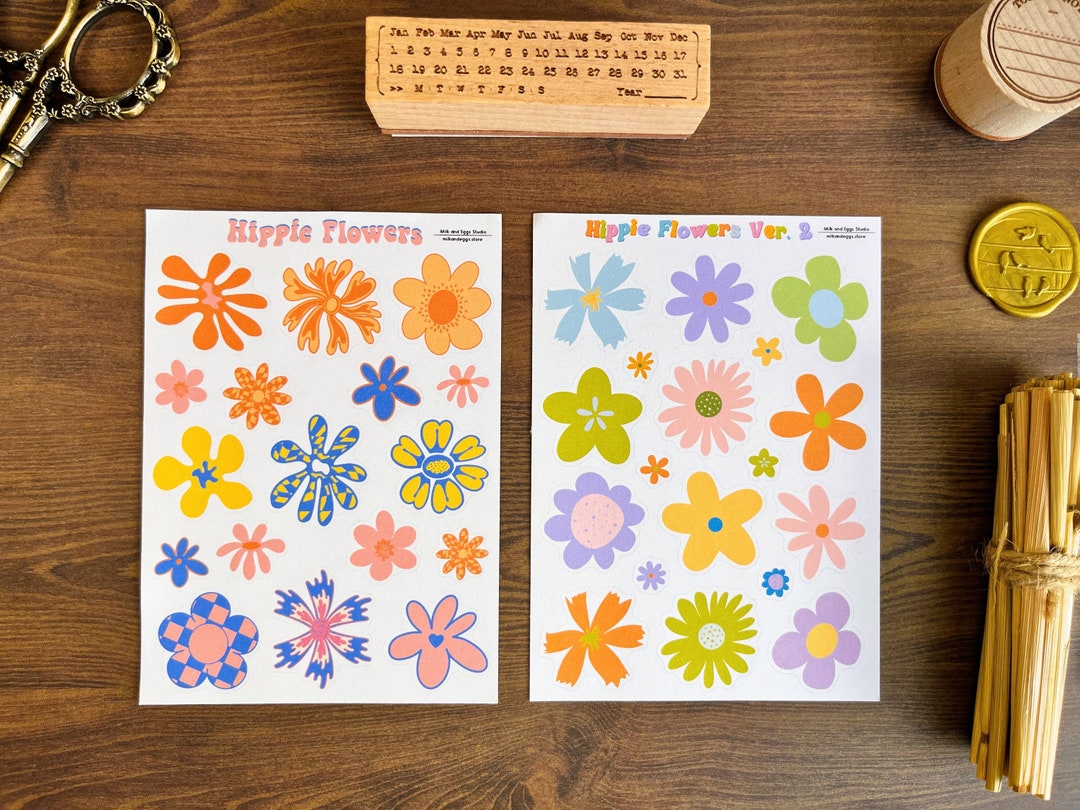 Hippie Flowers Sticker Sheet, Vintage Retro Floral Stickers, Groovy ...