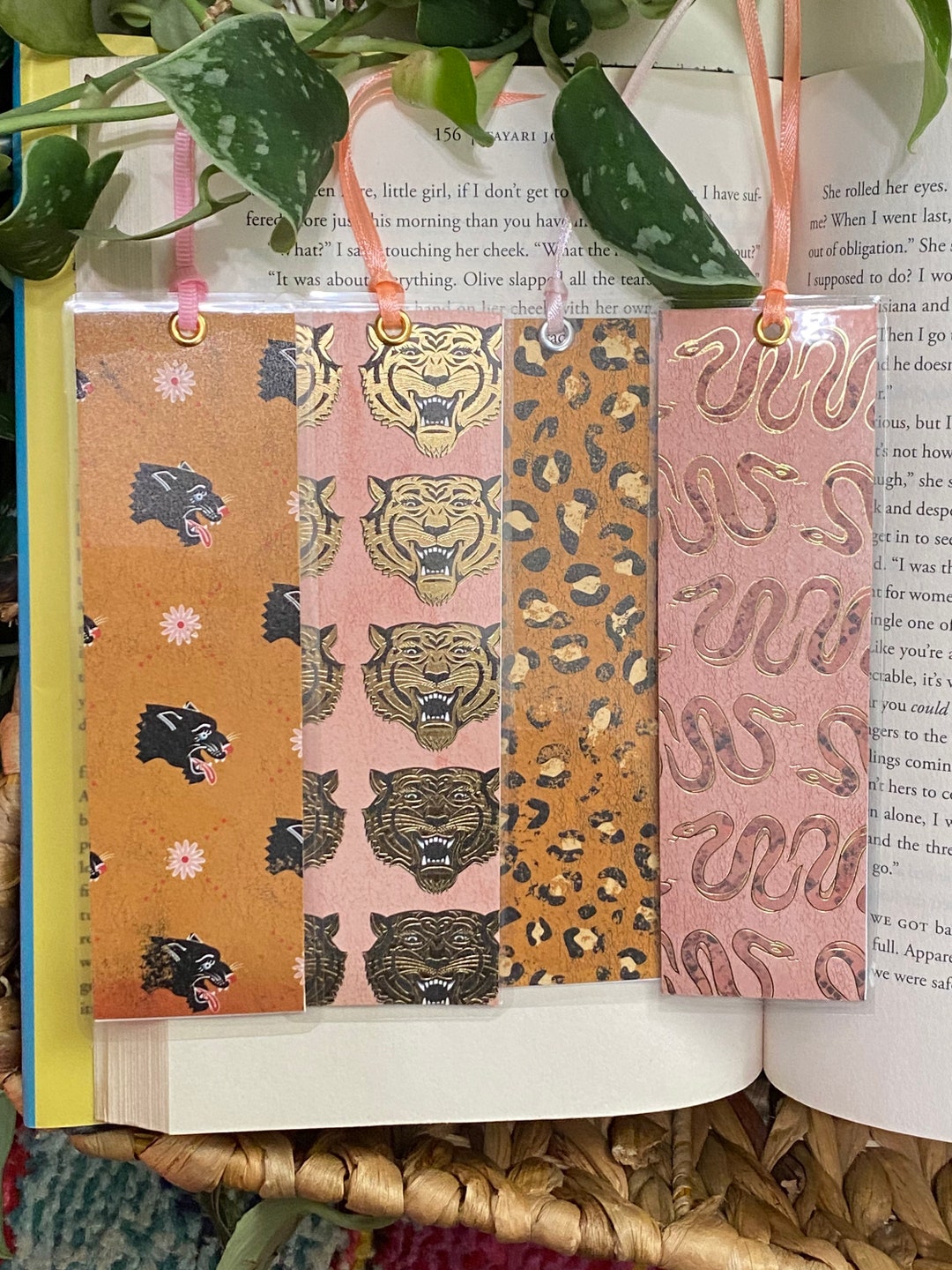 Cheetah, Tiger, Panther, and Snake Laminated Bookmark With Metal Eyelet ...