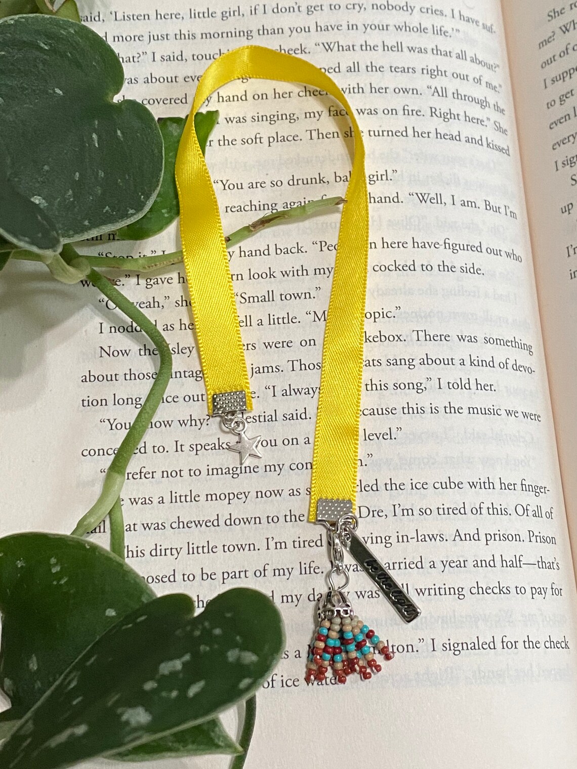 Bright Yellow Ribbon Bookmark With Silver Charms - Etsy