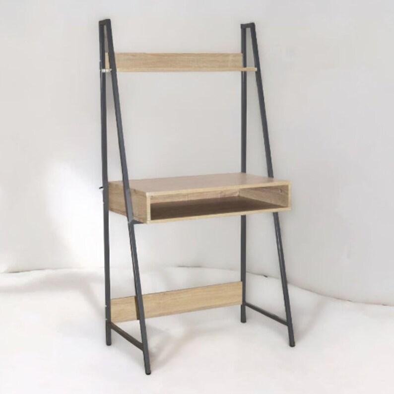Wooden Industrial 2 Tier Computer Desk Ladder Design Study Office ...