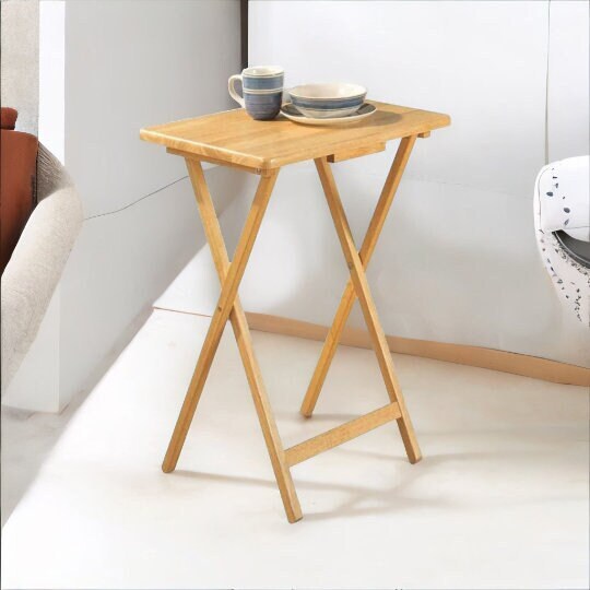 Natural Wooden Folding Side Table End Sofa Accent Corner - Etsy