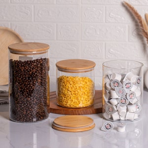 Round Extra-large Glass Jars Set, Round Pantry Jars With Premium Bamboo ...