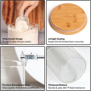 Round Extra-large Glass Jars Set, Round Pantry Jars With Premium Bamboo ...
