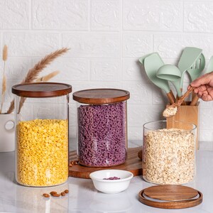 Round Extra-large Glass Jars Set, Round Pantry Jars With Premium Acacia ...