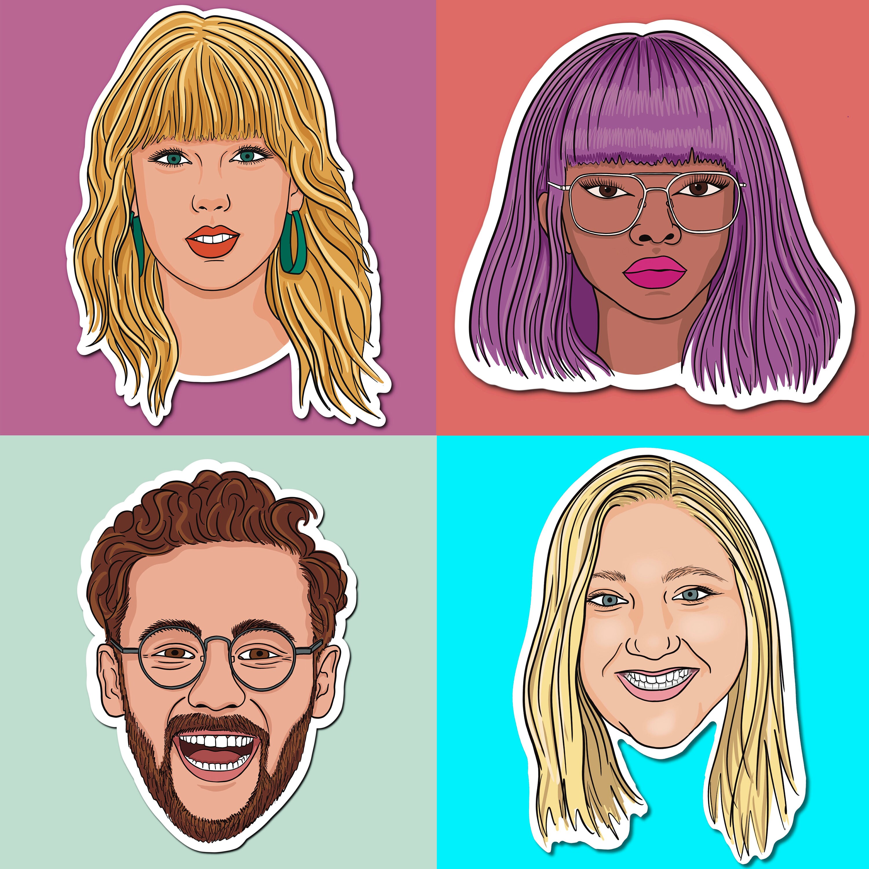 Custom Face Magnets - Portrait Illustrations - Personalized Face ...