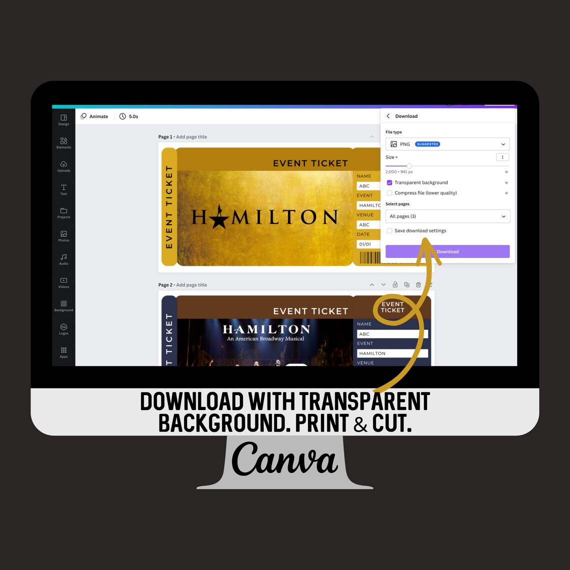Editable Theatre Event Ticket, Hamilton on Broadway Printable Ticket ...
