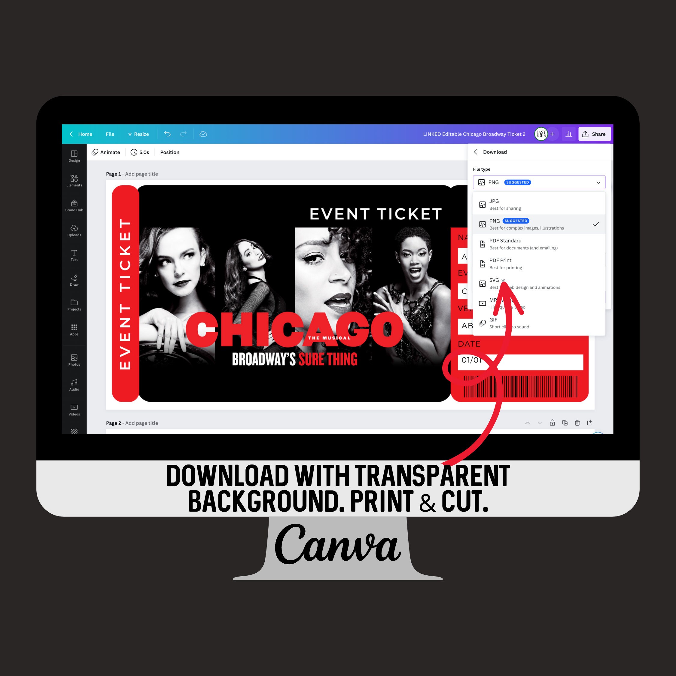 Editable Theatre Event Ticket, Chicago Broadway Printable Ticket ...