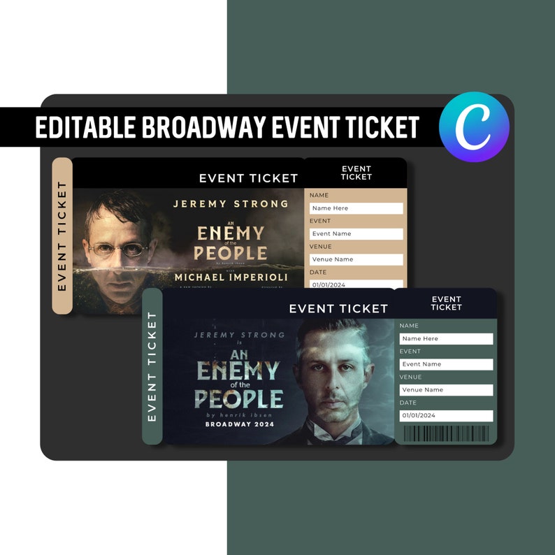 Editable "an Enemy of the People" Broadway Ticket Template (canva) - Etsy