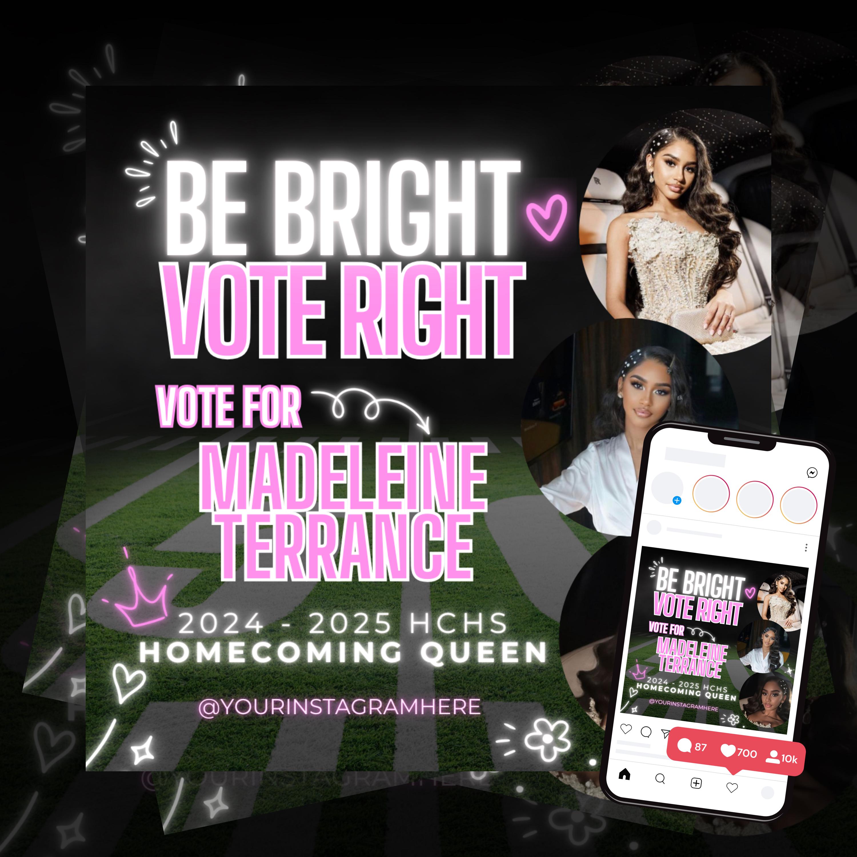Homecoming Flyer, Vote for Me Flyer, HOCO Queen Editable Canva Flyer ...