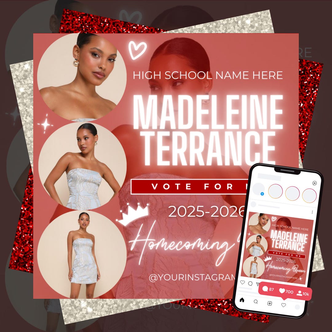 Homecoming Queen Flyer Template, Editable HOCO Queen Poster, Vote for ...
