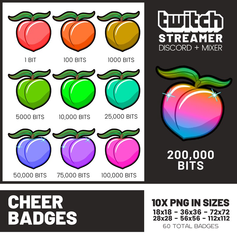 Peaches Twitch Sub Badge Bundle, Emote, Streamer Emoji, Cheer Badge ...
