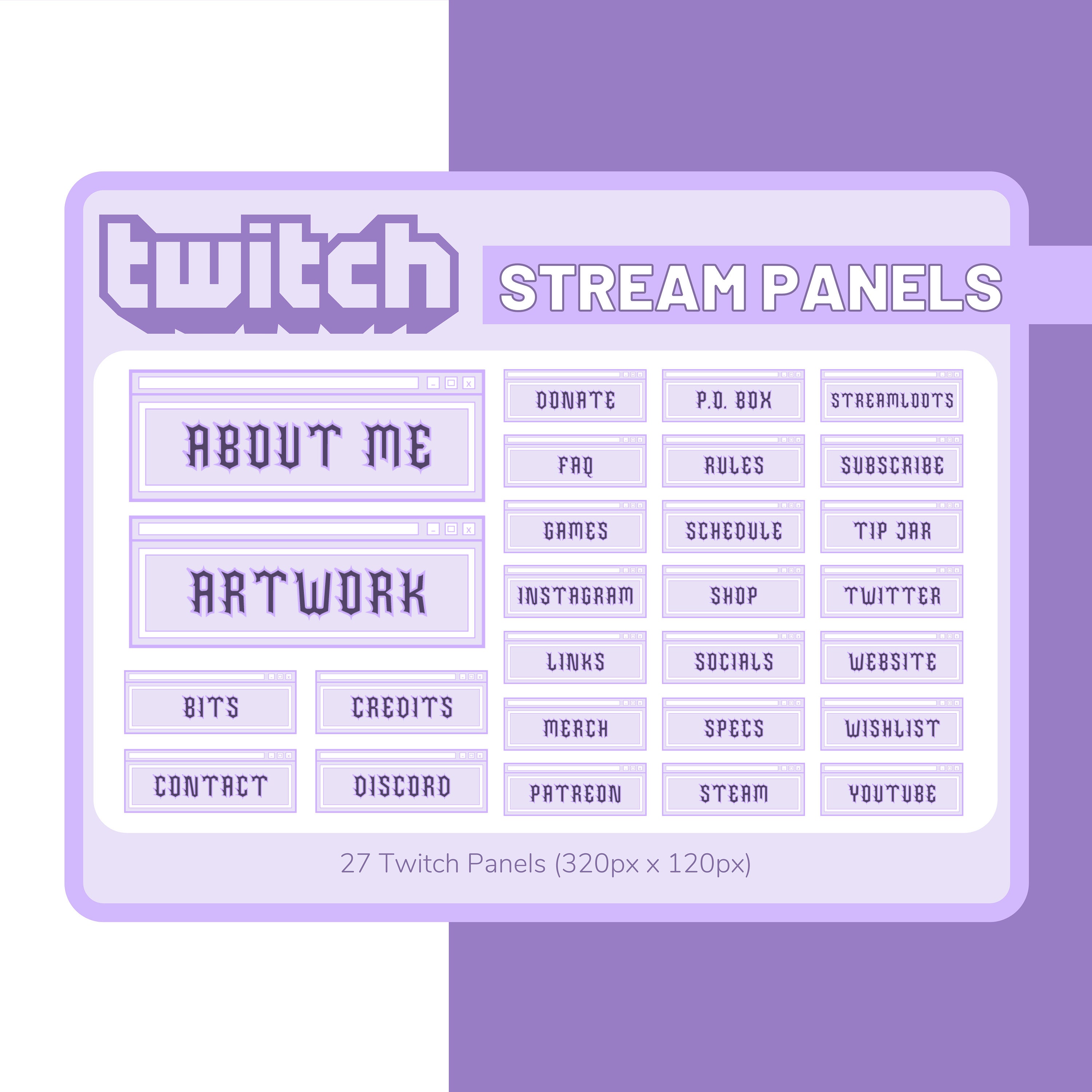 Twitch Stream Panels 27X Cute Lilac Retro PC Window Streamer Profile ...