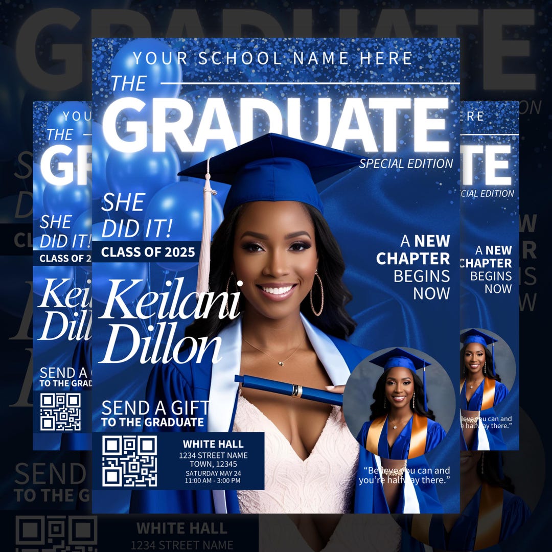 Magazine Style Graduation Invitation DIY Canva Template (class of 2025 ...
