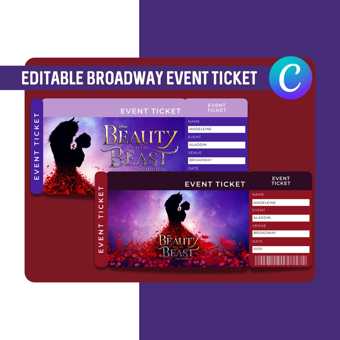 Editable Theatre Event Ticket Beauty and the Beast Broadway - Etsy