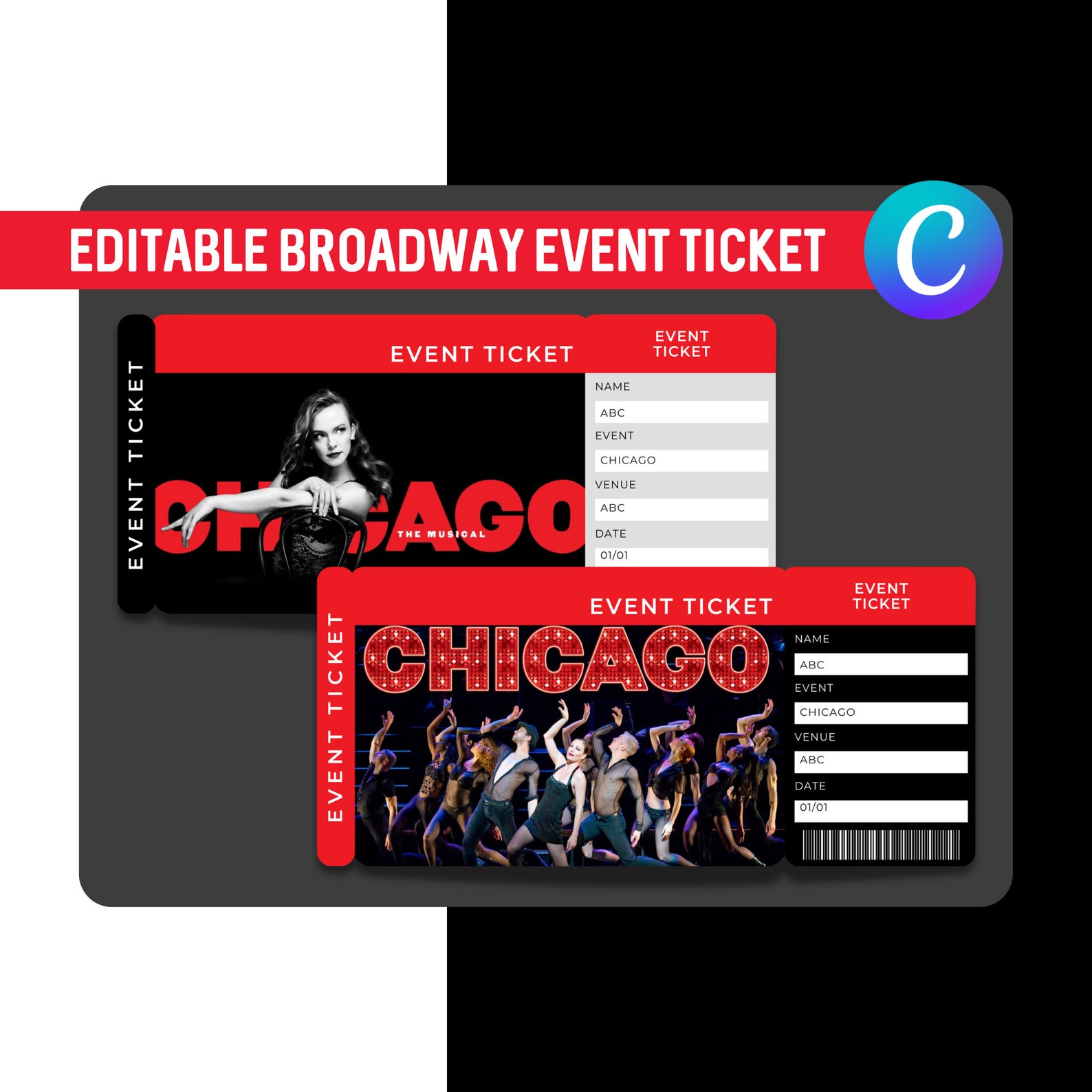 Editable Theatre Event Ticket Chicago Broadway Printable Ticket ...