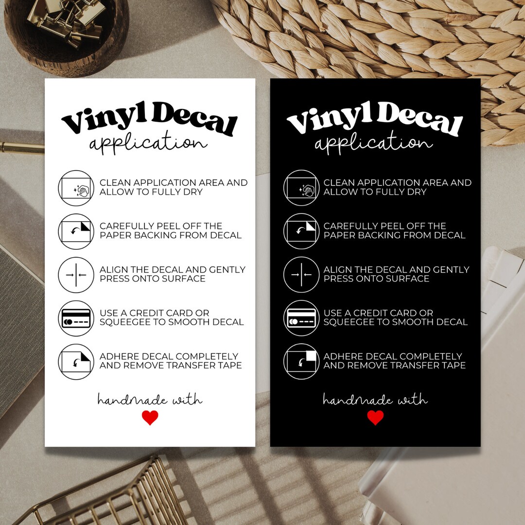 Editable Vinyl Decal Application Card, Printable Vinyl Decal Care Card Instructions, Small ...