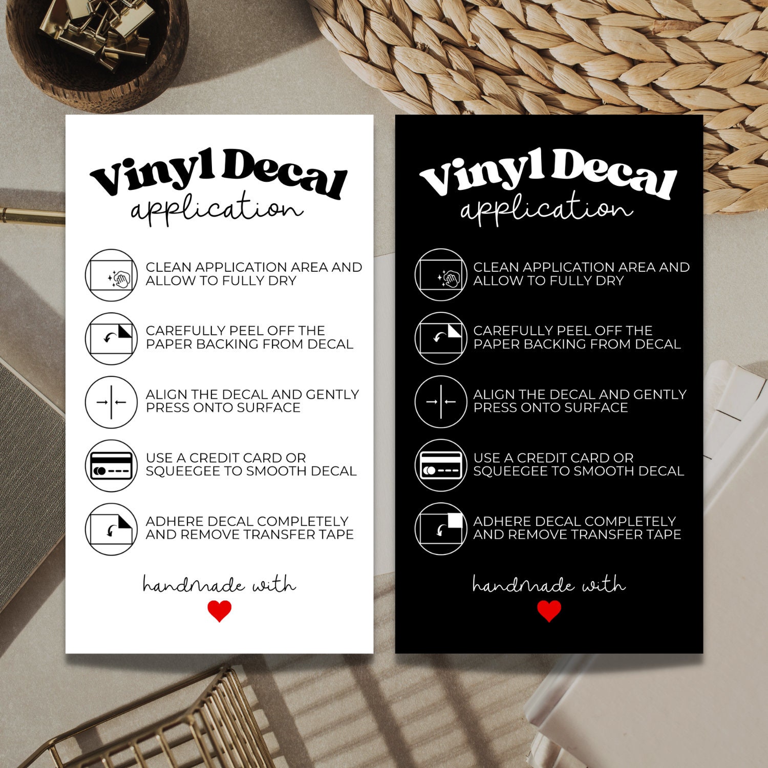 Editable Vinyl Decal Application Card, Printable Vinyl Decal Care Card Instructions, Small ...